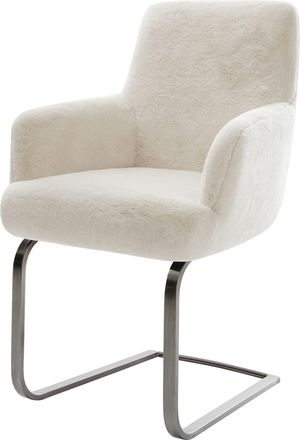 DELIFE Schwingstuhl Heira-Flex mit Armlehnen Freischwinger flach Graphit Pl&uuml;sch Creme-Wei&szlig; Taschenfederkern