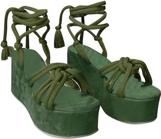 Generic Sandales à lanières respirantes pour femme - Sandales compensées confortables à bout ouvert - Coupe large - Chaussures de soirée - Chaussures habillée