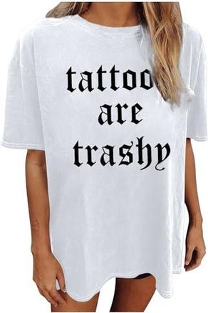 Generic T-shirts &laquo; Tattoo are Trashy &raquo; pour femmes 2025 graphique gym tendance d&eacute;contract&eacute; haut mignon col rond t-shirt ample lettre anniversaire t-shirts sur