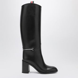 Gucci Hoher schwarzer Stiefel mit schmalem Horsebit