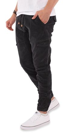 Indicode Herren Cord Hose Cargohose Sydney Baumwolle Cordhose Chino Jogger (Black, 3XL)