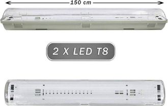 Trade Shop Plafonnier &eacute;tanche 2 Tubes N&eacute;ons T8 G13 150 Cm Mur-plafond Ip65 T8-150s