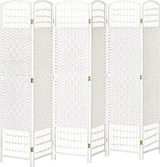 HOMCOM Paravent en Bois 242 x 170 cm séparateur de pièce Pliable 6 Panneaux cloison de séparation Chambre à Coucher Maison intérieur Blanc
