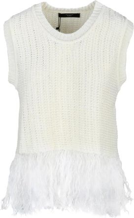 Max Mara Femme, Pulls, Blanc, Taille: 42 FR Gilet en Tricoat