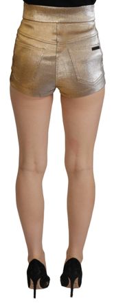 Dolce & Gabbana Womens Gold Cotton Blend Glittered Hot Shorts