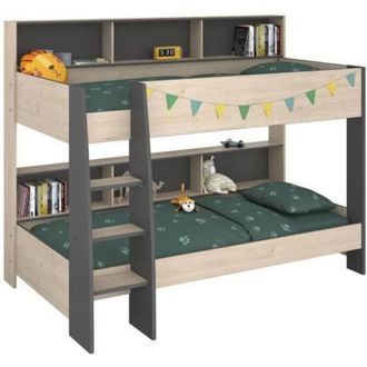 Calicosy Calicosy - parisot Lits superposes enfant - Decor Chene Jackson et Gris Ombre - Sommiers inclus - 2 x 90 x 200 cm - jim