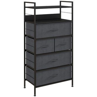 HOMCOM Commode Chiffonnier Meuble de Rangement avec 5 tiroirs en Tissu Amovibles et 2 &eacute;tag&egrave;res Structure Acier dim. 58L x 30l x 120H cm Noir