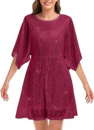 Generic Robe Soiree Femme Chic Robe Cocktail Robe de Soirée Ample À Sequins avec Manches Fendues Mini-Robe Courte Décontractéerobe de Soirée Robe de Bal