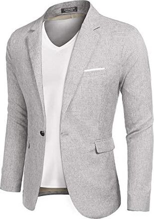 Coofandy Manteaux de sport décontractés pour homme - Veste légère - Blazer - Veste à un bouton, gris clair, S