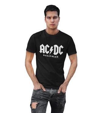 AC/DC Legend Icon Officiel AC/DC imprim&eacute; T-Shirt pour Homme Col Ras du Cou Manches Courtes Coton Coupe r&eacute;guli&egrave;re,Black in Black_Noir, Taille S