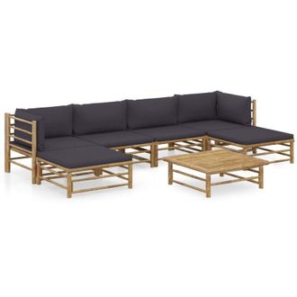 vidaXL vidaXL 7-tlg. Garten-Lounge-Set mit Dunkelgrauen Kissen Bambus