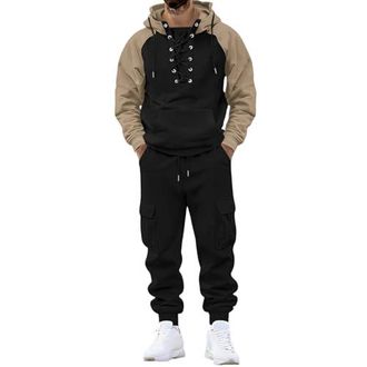 Generico Ensemble de sweat &agrave; capuche pour homme, combinaison de sport Steampunk m&eacute;di&eacute;vale Viking doubl&eacute;e en polaire avec lacets Vintage Jesus Pirate pour Fitne