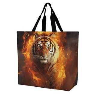 Generic Tigre Froid En Flammes Sac A Main Femmes L&eacute;ger Sacs De Courses D&eacute;contract&eacute; Sac A Main Femme Pour Gym Shopping Voyage