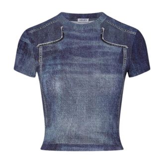 Liu Jo Cropped T-Shirt im Denim-Look - - Tops - Damen - Blau - M