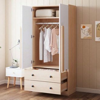 Generic Kleiderschrank 70x40x170 cm in Holzfarbe & Wei&szlig; - Mit Doppelt&uuml;ren, Schubladen & Ablagef&auml;chern - Platzsparender Aufbewahrungsschrank