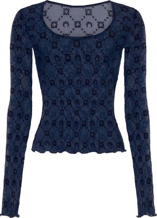 Marine Serre Femme, Blouses et Chemises, Bleu, Taille: 40 FR Moonogram Mesh Flock LS Roundneck Top