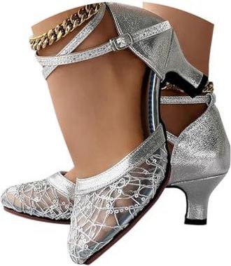 Minetom Chaussures Danse Latine Femme Paillettes Talon Haut Chaussures De Tango Les Soirées Salon Tango Salsa Sandale A Argent 36 EU