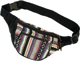 Guru Shop Ethno Sidebag, Nepal G&uuml;rteltasche - Schwarz, Unisex - Erwachsene, Baumwolle, 13x20x4 cm