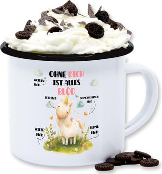 Shirtracer Emaille Tasse Blechtasse - Tassen - Ohne dich ist alles blöd Einhorn I Beste Freundin Geschenke Paare Valentinstag Pärchen Geschenk Paar Weihnachten I