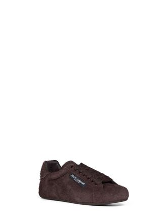 Dolce & Gabbana Mens Sneakers Portofino Soft Dark Brown Suede Calf Leather Trainers