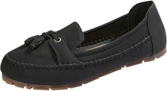 Generic Mocassins plats &agrave; enfiler pour femme - Couleur unie - L&eacute;gers - Antid&eacute;rapants - Confortables - Pour la marche, le travail et les loisirs, Noir, 37.5 EU