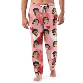 Generic Pantalon de pyjama personnalis&eacute; avec 3 photos, pyjama personnalis&eacute; visage pantalon pantalon de pyjama assorti v&ecirc;tements de nuit pour homme amoureux, r