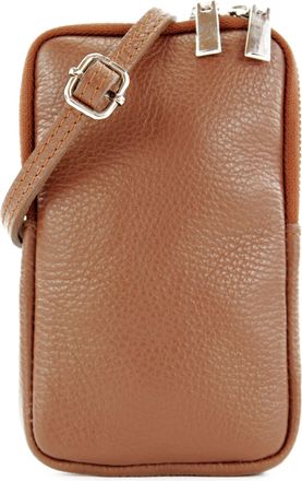 modamoda.de T197 Damen Leder Handytasche 6,7 Zoll Umh&auml;ngetasche handmade in Italy, Farbe:Schokobraun