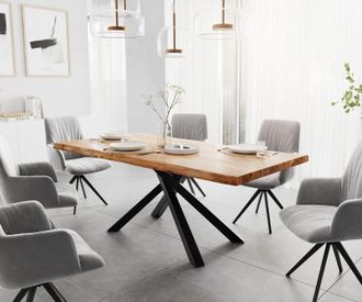 DELIFE Esstisch Edge 200x100 XL Akazie Natur Kreuzgestell Rechteck Schwarz Live-Edge, Esstische, Baumkantenm&ouml;bel, Massivholzm&ouml;bel, Massivholz