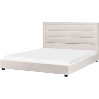 Beliani Lit Double avec T&ecirc;te de Lit 180 x 200 cm Tissu Rembourr&eacute; Beige Clair Rouen