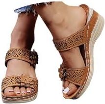 Generic Sandales orthop&eacute;diques compens&eacute;es pour femme - Sandales larges pour femme - Sandales et sandales compens&eacute;es &agrave; bout ouvert pour femme, Marron C, 39.5 E