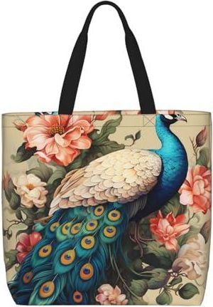 Generic Paon Et Fleurs Sac Cabas L&eacute;ger Tote Bag D&eacute;contract&eacute; Sac A Main Femme Pour Gym Shopping Travail