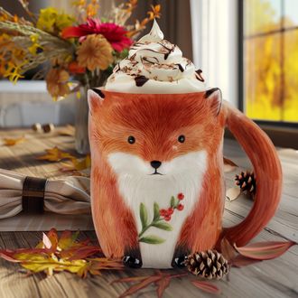 Certified International Woodland Critters 3D-Keramikbecher, 473 ml, Fuchs, Waschbär, Igel und Eichhörnchen, Kaffeetassen mit Herbsttiermotiv, niedliches Cottagecore-Küchenges