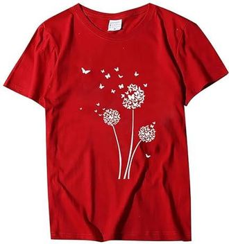 Generic Chemise unie à manches courtes pour femme - Imprimé décontracté - Manches courtes - Col rond - T-shirt ample - Chemisier - Vêtements pour la vie quoti