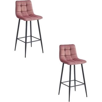 Private Label Valora 2 Tabourets Bar TEOTO Velours Rose Pieds Acier Noir