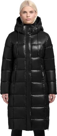 Khujo Damen Steppmantel angesagte Lange Winterjacke aus Shiny glänzendem Material Shane2-YM Black Gr. XXL