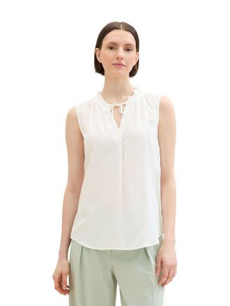 Tom Tailor Damen Basic Bluse mit Rüschen-Detail am Kragen, Whisper White, 36