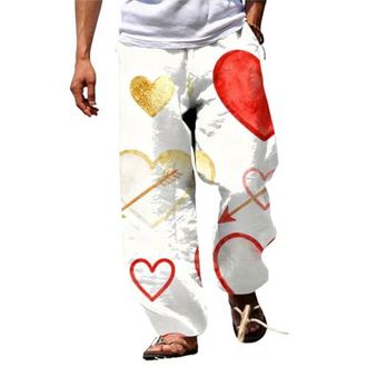 Generic Pantalon surdimensionn&eacute; en coton et lin pour homme - Pantalon d&eacute;contract&eacute; et polyvalent - Imprim&eacute; ample - Grande taille - Pantalon de plage tendance -