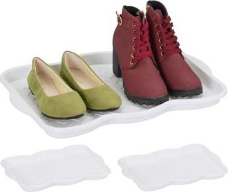 Relaxdays Schuhabtropfschale 3er Set, Kunststoff, Schuhablage 2 Paar Schuhe, Schuhabsteller, HBT: 3 x 48 x 34 cm, weiß