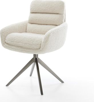 DELIFE Drehstuhl Abelia-Flex mit Armlehnen Teddystoff Beige Kreuzgestell breit Graphit 360° drehbar Wippfunktion, Esszimmerstühle