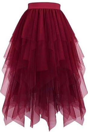 Generic Jupe de ballet irr&eacute;guli&egrave;re en tulle pour femme avec taille &eacute;lastique pour bal de fin dann&eacute;e, tenue de tous les jours, A- Vin, XL