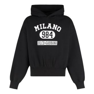 Dolce & Gabbana Schwarzer Jersey Kapuzenpullover mit wei&szlig;em Druck - - Sweatshirts & Hoodies - Herren - Schwarzk - S