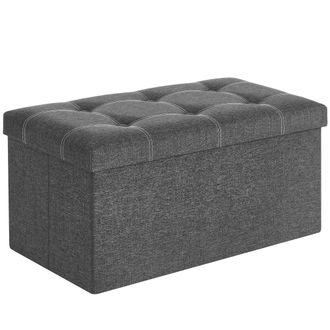 Songmics Sitzbank mit Stauraum, Sitztruhe, Sitzhocker, faltbar, 76 x 38 x 38 cm, Bezug aus Leinenimitat, f&uuml;r Schlafzimmer, Flur, Wohnzimmer, dunkelgrau LSF001G