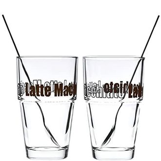 Leonardo Solo Latte-Macchiato Set, Kaffee-Gl&auml;ser inklusive L&ouml;ffel, sp&uuml;lmaschinengeeignete Glas-Becher, 4er Set, 410 ml, 042555