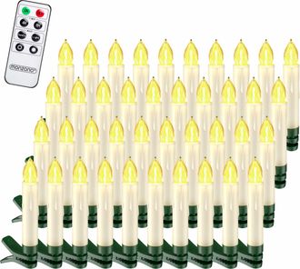 Deuba LED Christbaumkerzen Kabellos 40er Set Batterie mit Timer Fernbedienung Echtwachs Optik Lichterkette Weihnachten Flackernd Warmweiß Tannenbaum