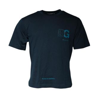 Dolce & Gabbana Homme, Tops, Bleu, Taille: XS T-shirt brodé avec logo
