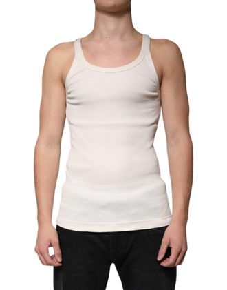 Dolce & Gabbana Mens Off White Cotton Sleeveless Round Neck Tank T-Shirt