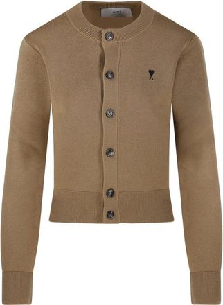 Ami ADC Round Neck Cardigan Merino - Femme - Pulls - Beige - Taille: 36 FR