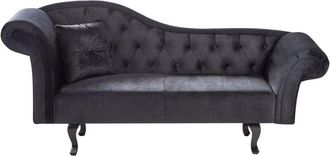 Beliani Chaiselongue Schwarz Samtstoff Rechtsseitig Gesteppt mit Kissen Chesterfield Stil Retro-Design Relaxliege für Wohnzimmer Schlafzimmer Indoor