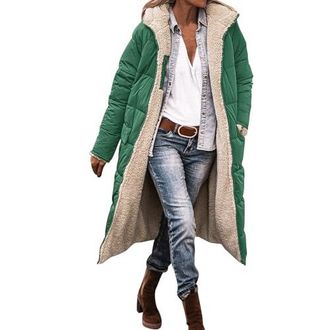 Generic Manteau Long pour Femme en Duvet &agrave; Capuche Unie Imperm&eacute;able au Vent en Polaire dhiver &Eacute;l&eacute;gante Zipp&eacute;e &agrave; Manches Longues avec Poches Parka R&eacute;versible M