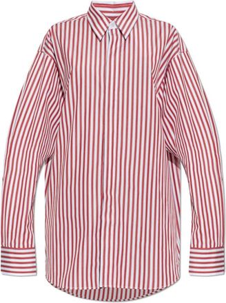 Ami Chemise Oversize en Coton Ray&eacute;e - Femme - Blouses et Chemises - Rouge - Taille: 34 FR